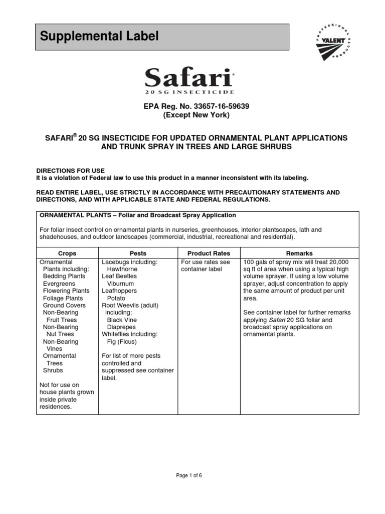 Label -- Safari Insecticide -- USA -- 2009-SAF-0011.XNY Safari ...