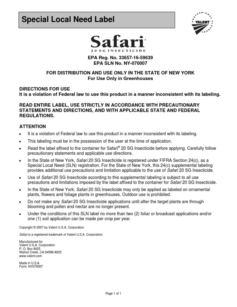 Label - Safari Insecticide - USA - NY070007 - Safari SLN | PDF ...