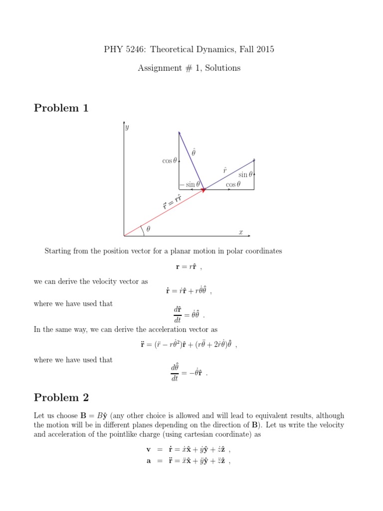 Problem 1: PHY 5246: Theoretical Dynamics, Fall 2015 Assignment # 1, Solutions | PDF ...