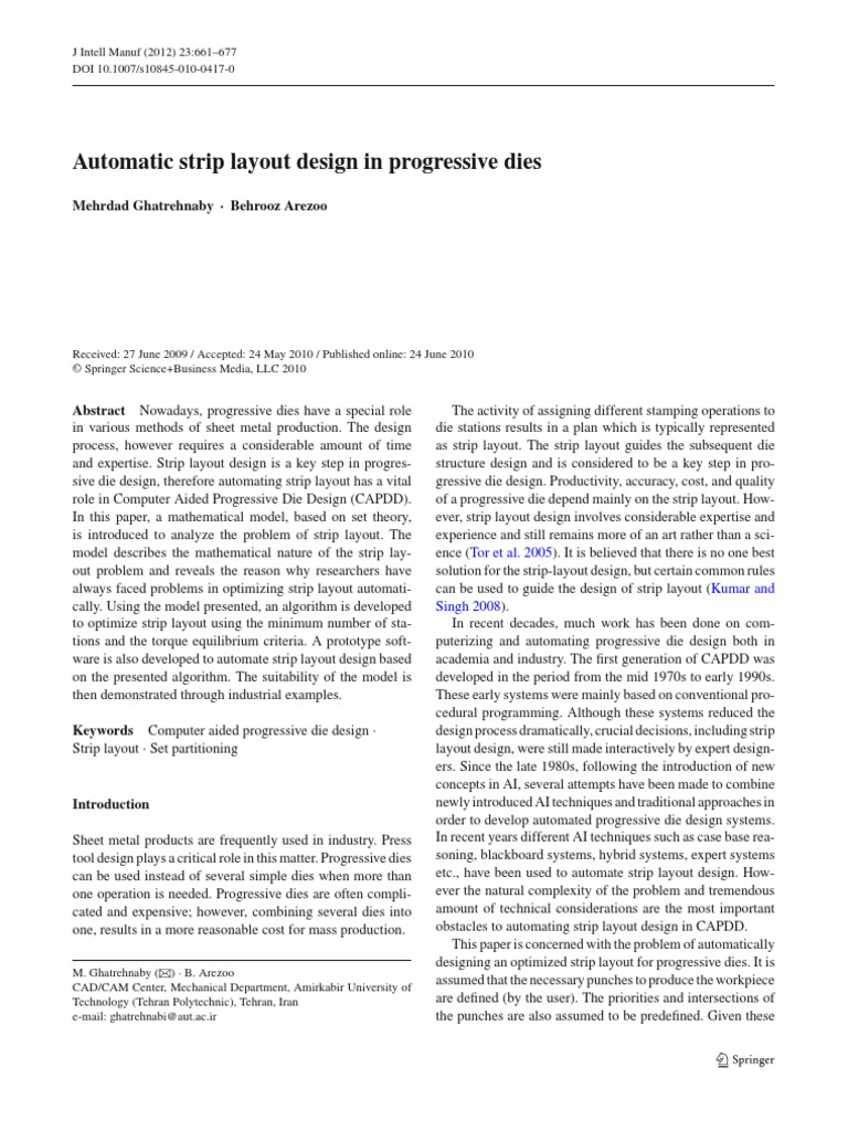 Automatic Strip Layout Design in Progressive Dies: Behrooz Arezoo | PDF ...