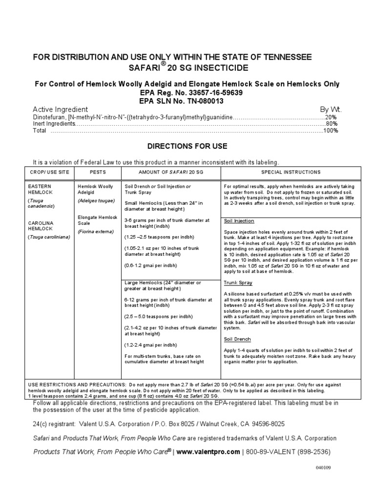 Safari 20 SG Insecticide for Hemlocks | PDF | Horticulture And ...