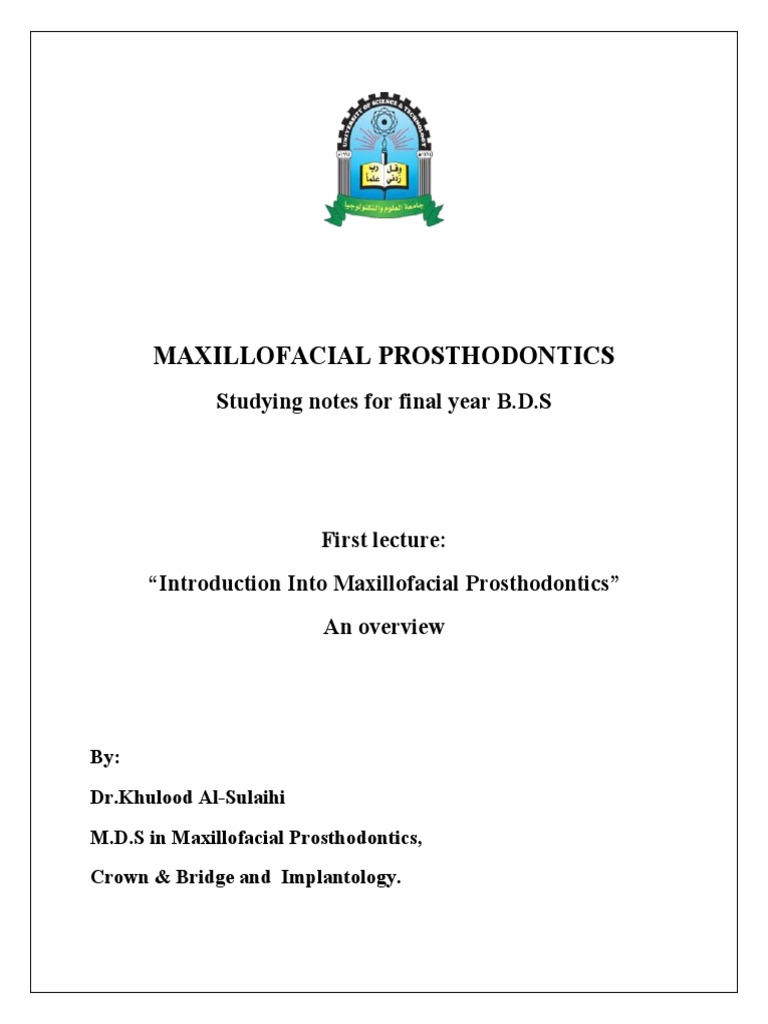 First Lecture Studying Notes - MFP | PDF | Prosthodontics | Prosthesis