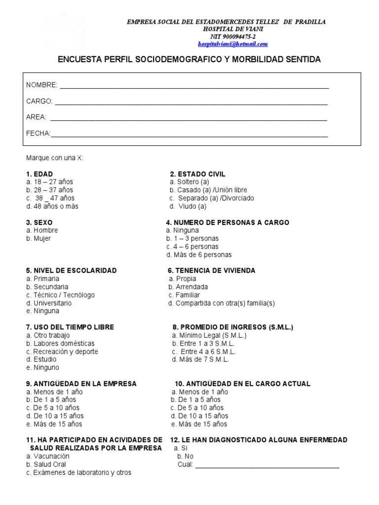 Encuesta de Perfil Sociodemografico y Morbilidad Sentida | PDF ...