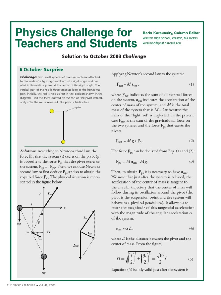 Physics Challenge For Teachers and Students: Solution To October 2008 ...