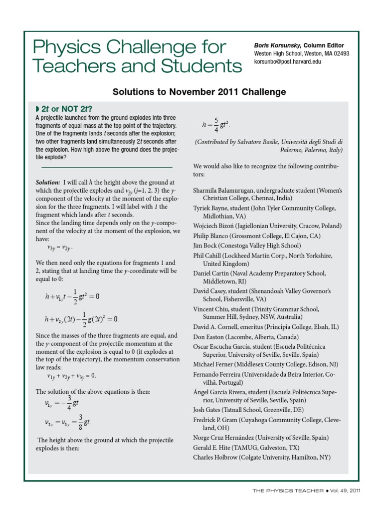 Phys Challenge Answers Nov 2011 | PDF | Physics | Ballistics