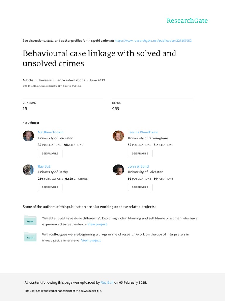 Behavioural Case Linkage With Solved and Unsolved | PDF | Receiver ...