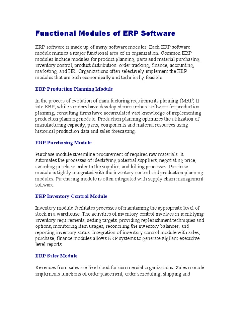 Overview of ERP Software Modules | PDF | Enterprise Resource Planning ...