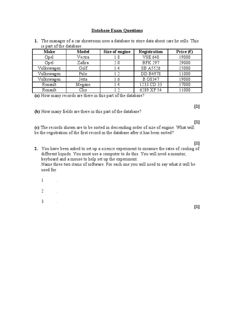 Database Exam Questions | PDF | Payroll | Volkswagen