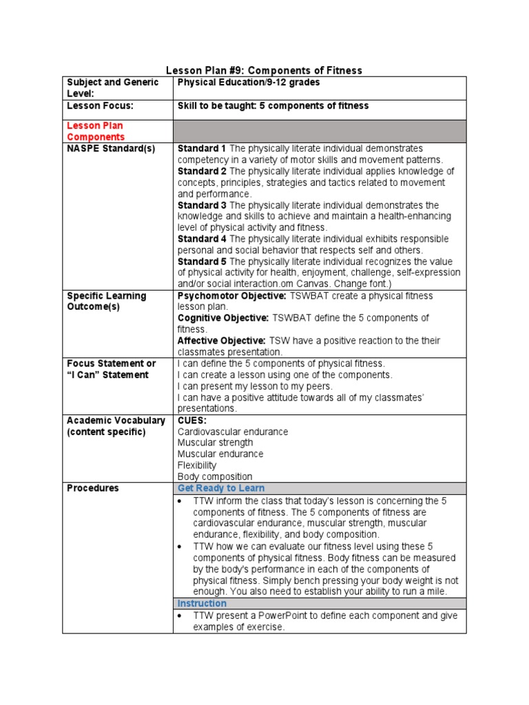 Lesson Plan #9 of Unit | PDF | Lesson Plan | Physical Education