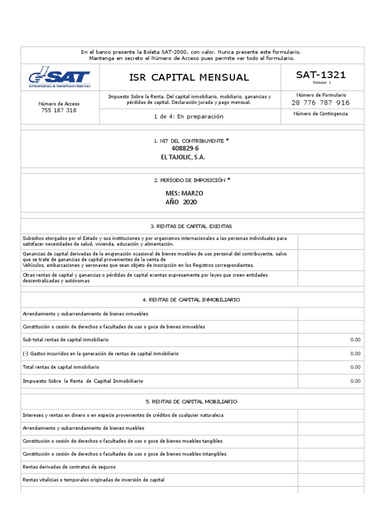 Formulario SAT-1321: ISR Capital | PDF | Impuestos | Impuesto sobre la ...