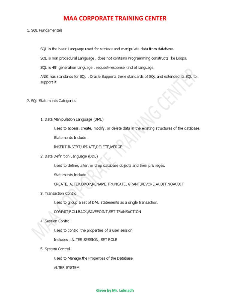 Maa Corporate Training Center: Given by Mr. Loknadh | PDF | Sql ...