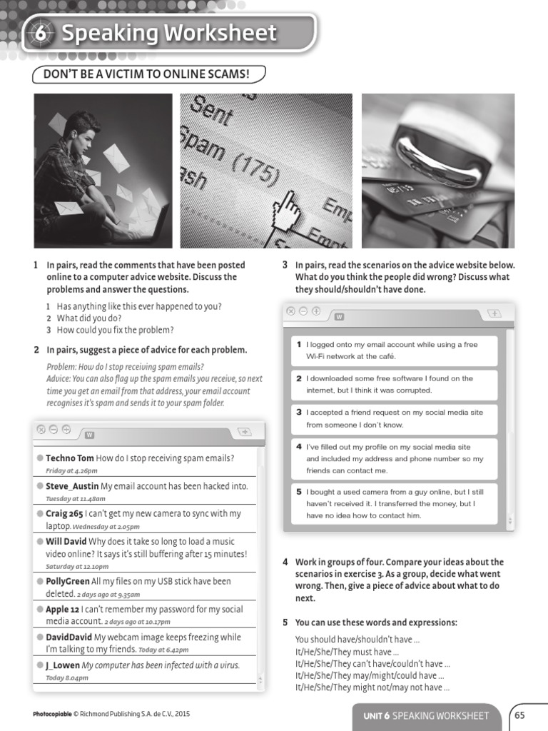 Speaking Worksheet: Don'T Be A Victim To Online Scams! | PDF | Email ...