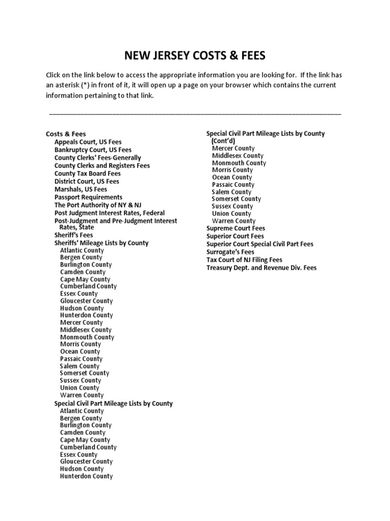 New Jersey Costs & Fees | PDF | Chapter 7 | Bankruptcy