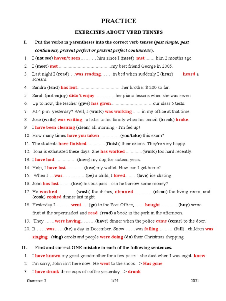Practice: Exercises About Verb Tenses | PDF