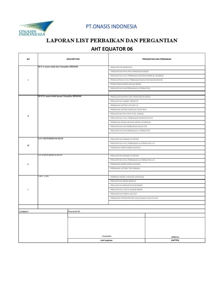 Laporan Perbaikan dan Pemeliharaan Mesin | PDF
