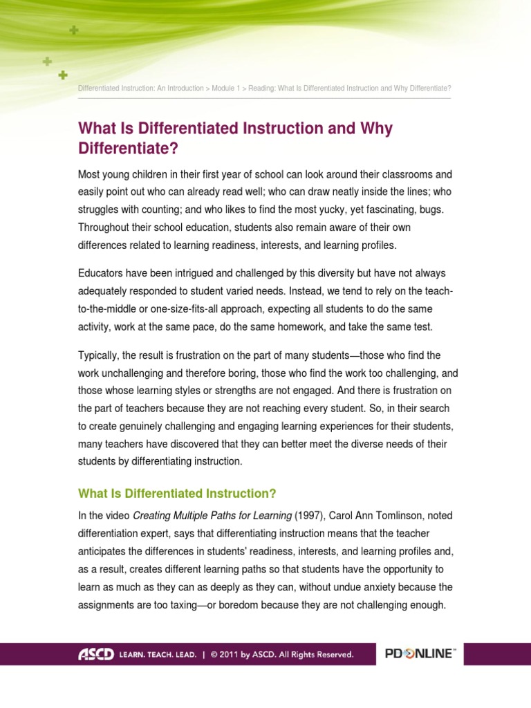 Diffrentiated Instructions Module 1 | PDF | Differentiated Instruction ...