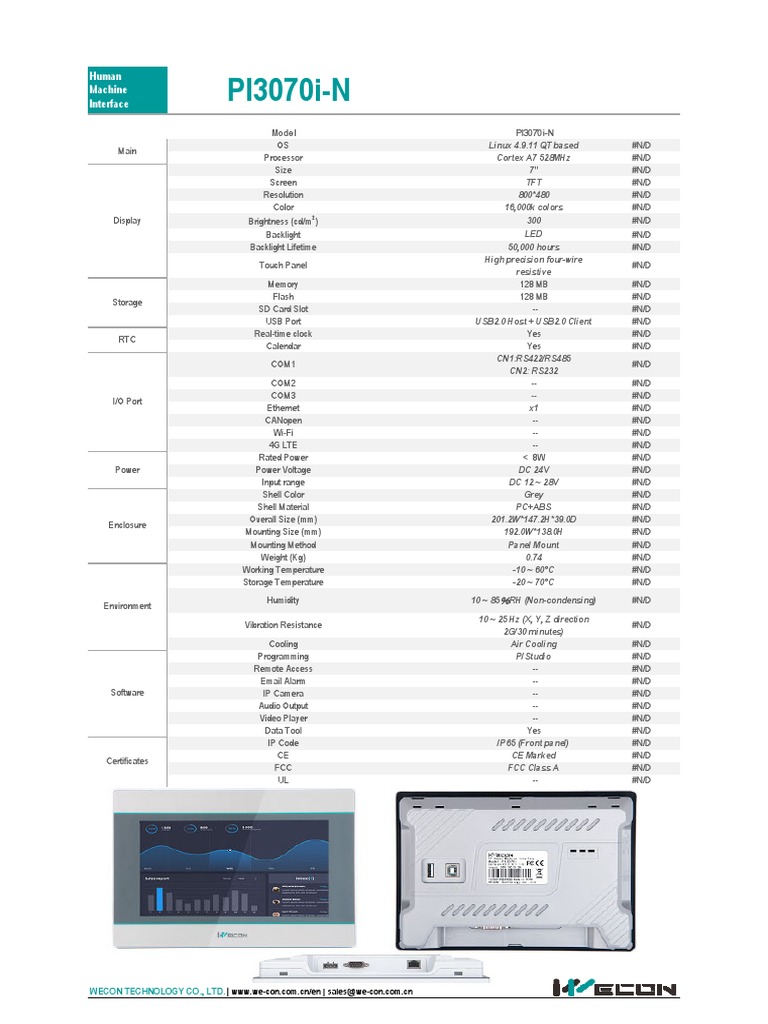 Wecon Hmi Pi3070i-N | PDF | Usb | Information And Communications Technology
