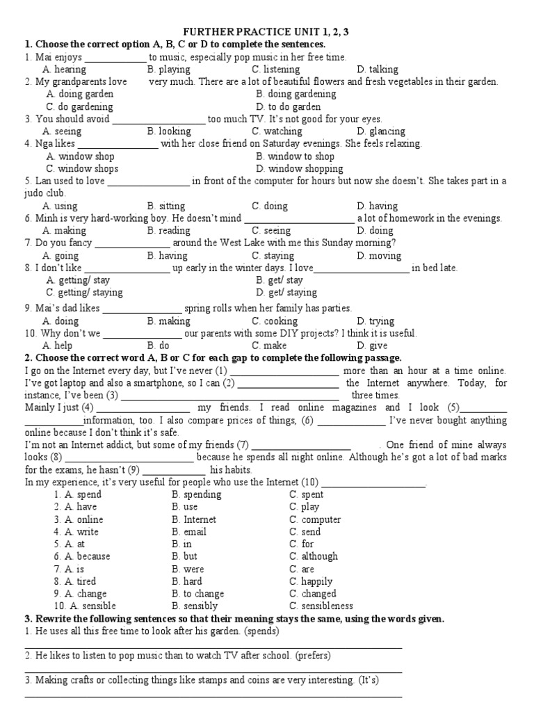 Further Practice Unit 1, 2, 3 | PDF | Internet