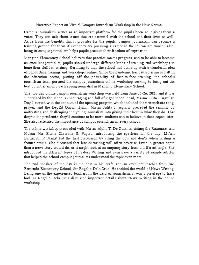 Narrative in Virtual Campus Journalism Workshop | PDF | Journalism ...