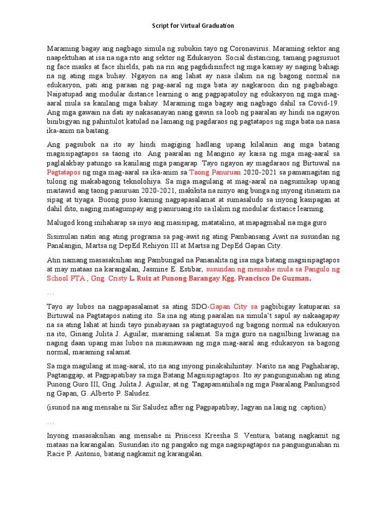 Script For Graduation Edited | PDF