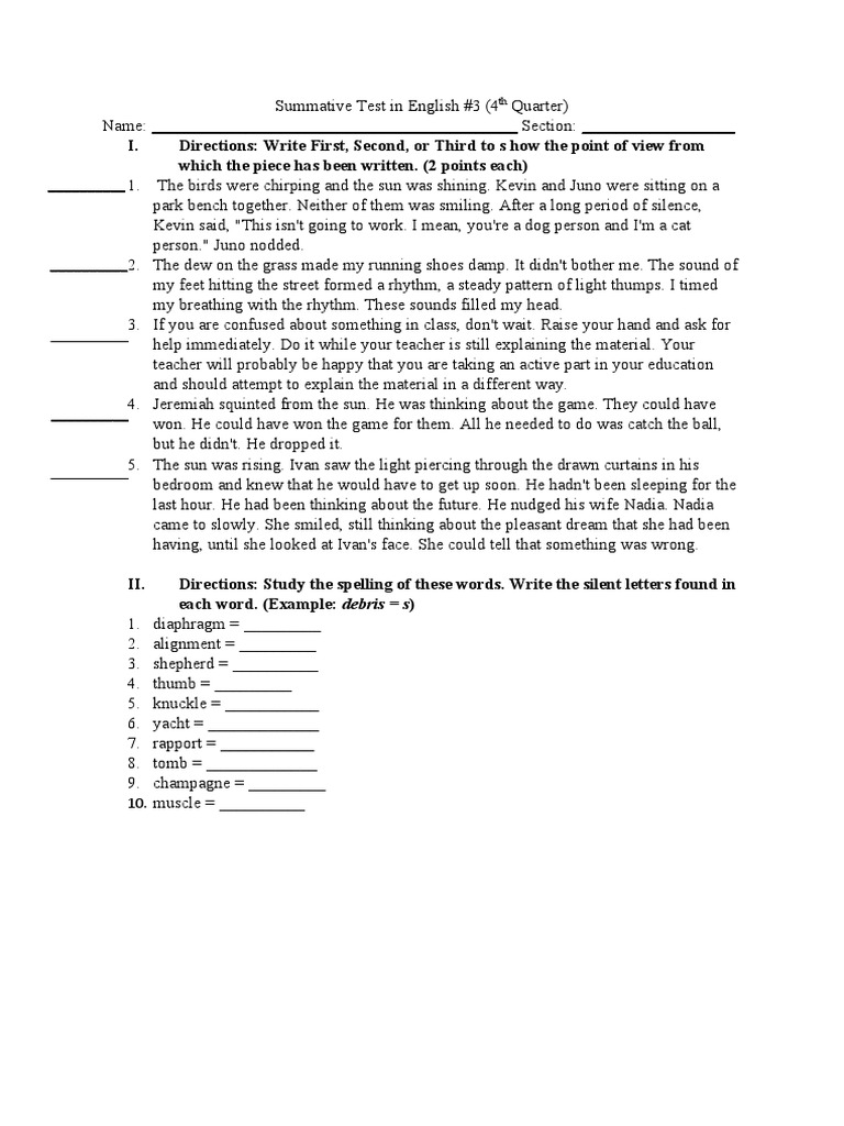 Summative Test in English #3 | PDF