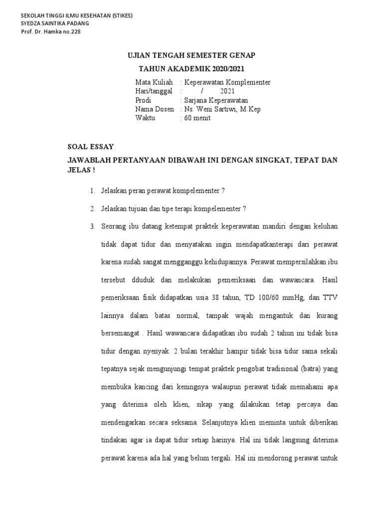 Soal Uts Kep - Komplementer | PDF