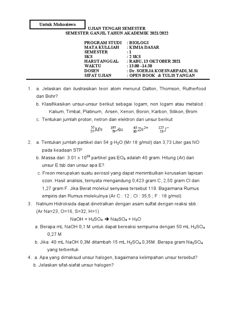 Soal UTS Kimdas-2021 | PDF | Sains & Matematika