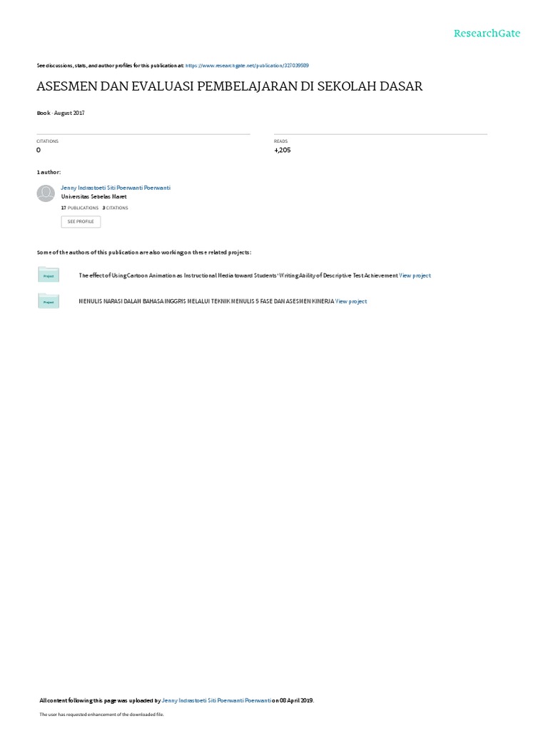 Asesmen Dan Evaluasi Pembelajaran Di Sekolah Dasar: August 2017 | PDF