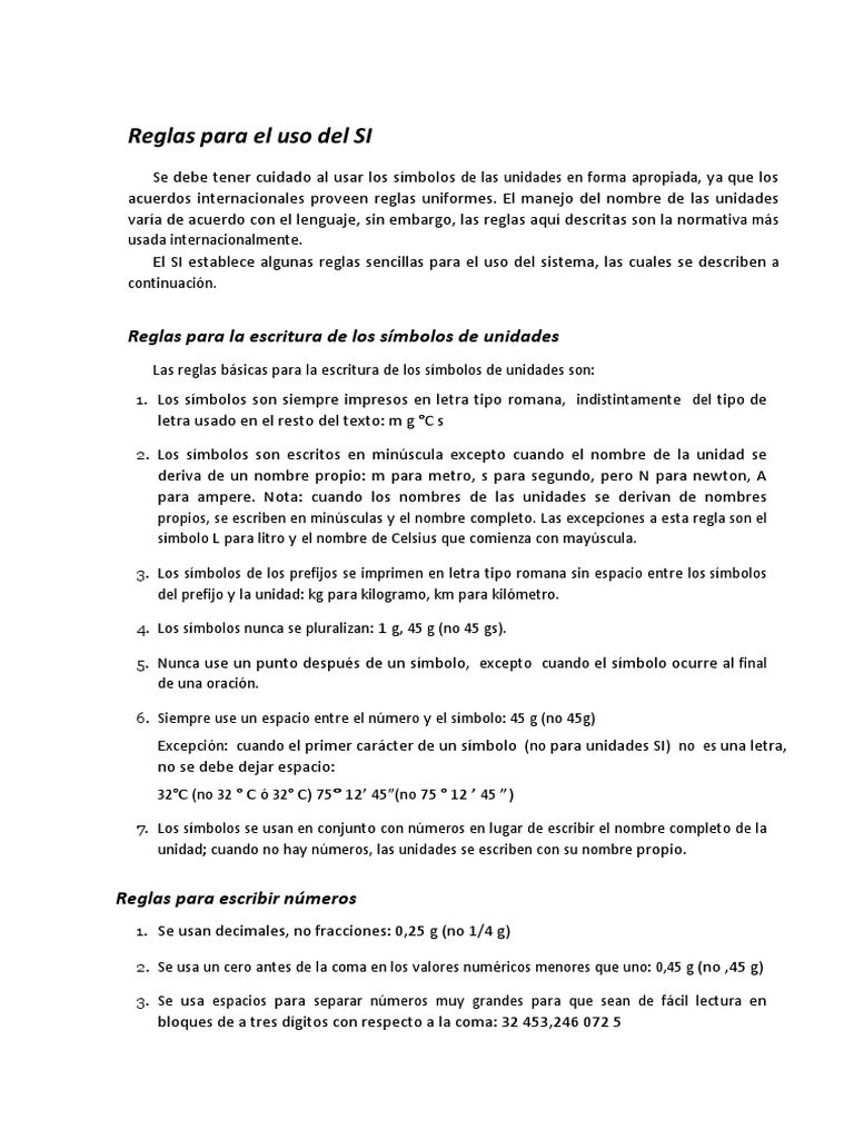 Reglas de escritura del SI y símbolos | PDF
