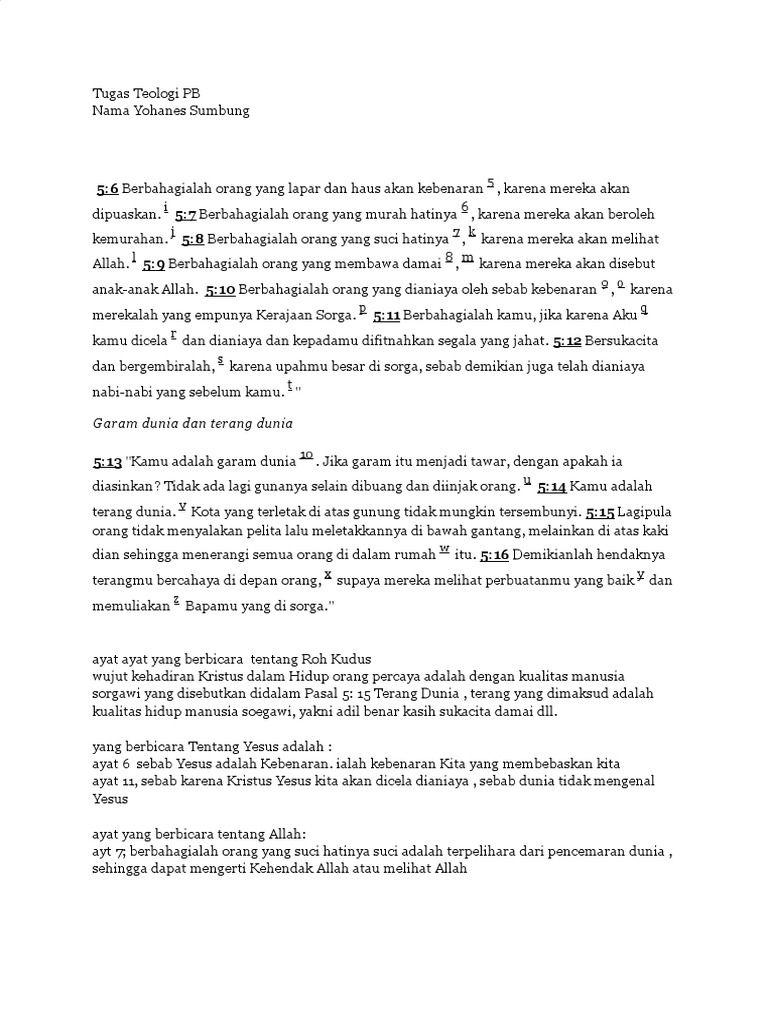 Tugas Teologi PB Yohanes Sumbung | PDF