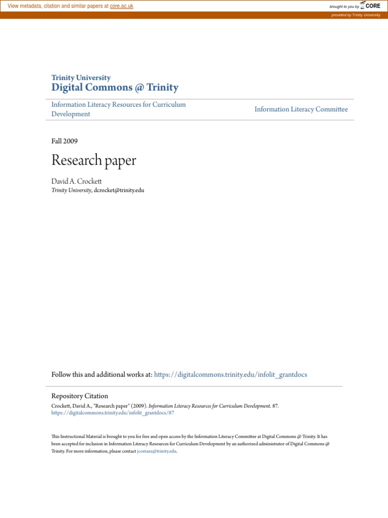 Research Paper: Digital Commons at Trinity | PDF | Information Literacy ...