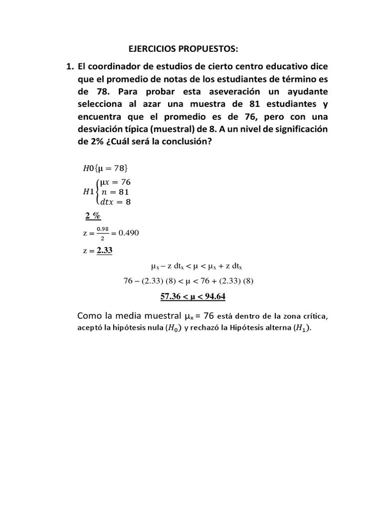 Ejercicios Prueba de Hipótesis | PDF