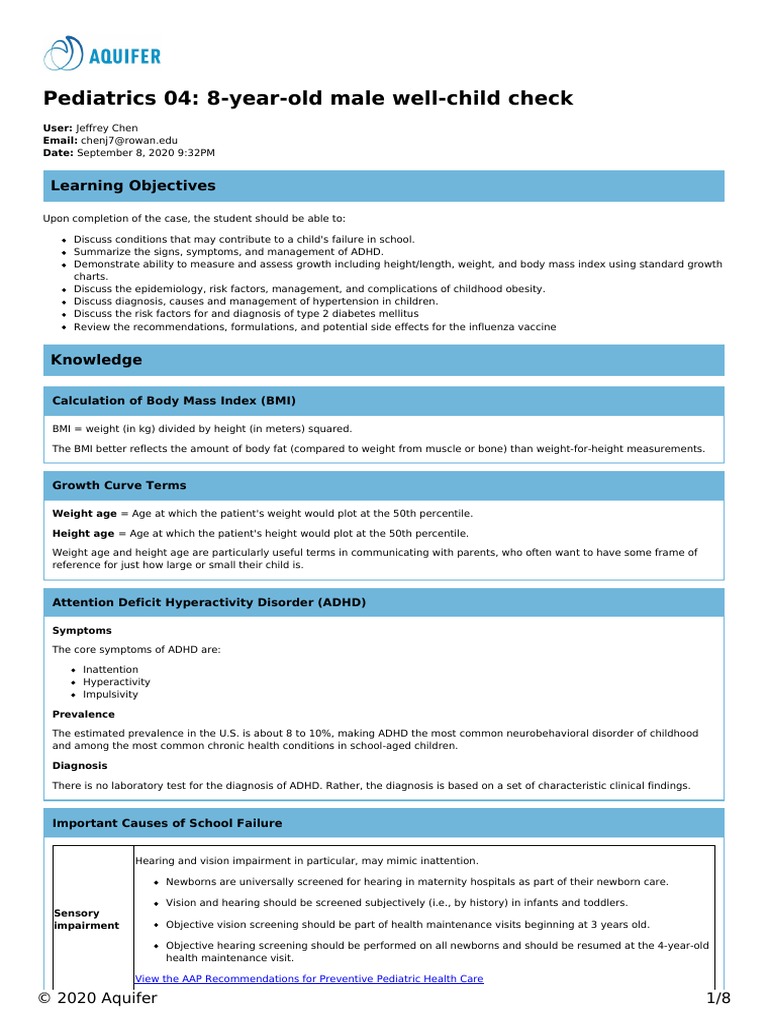 Pediatrics 04: 8-Year-Old Male Well-Child Check: Learning Objectives ...