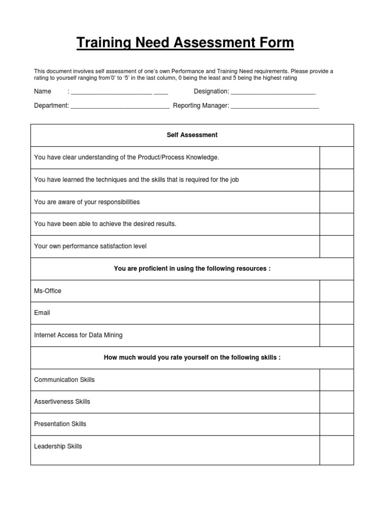 Training Needs Assessment Form | PDF | Career & Growth