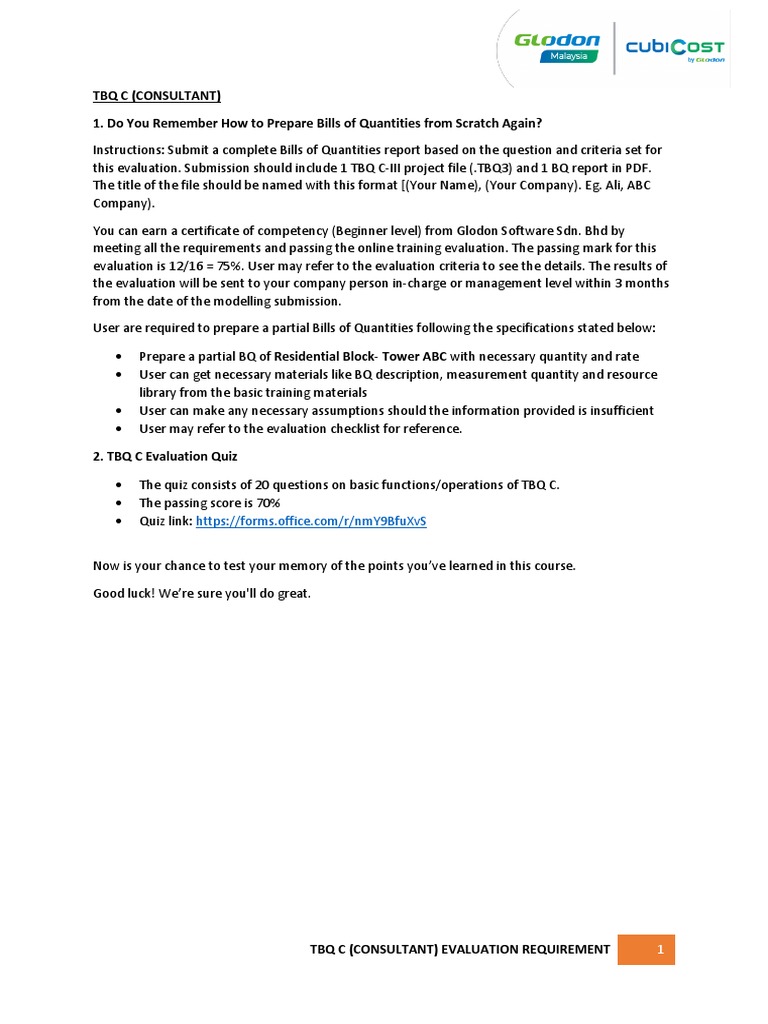 TBQ C Evaluation Requirement (Consultant) - Uni Version | PDF | Computing