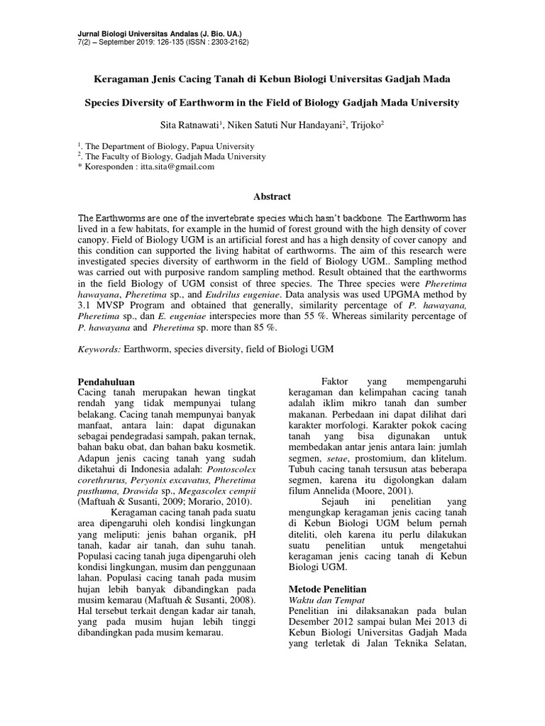 Keragaman Jenis Cacing Tanah.... | PDF
