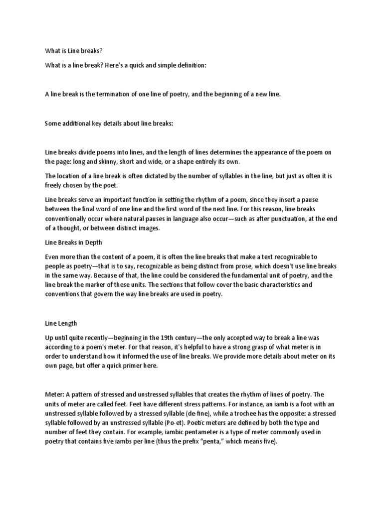 What Is Line Breaks | PDF | Metre (Poetry) | Poetry