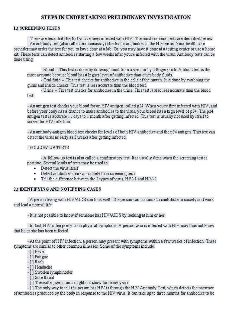 Steps in Undertaking Preliminary Investigation: 1.) Screening Tests ...