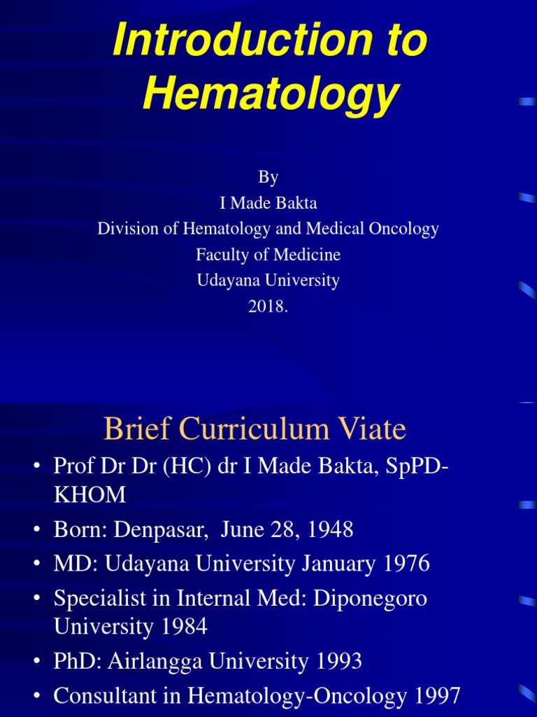 Introduction To Hematology | PDF | Haematopoiesis | Anemia