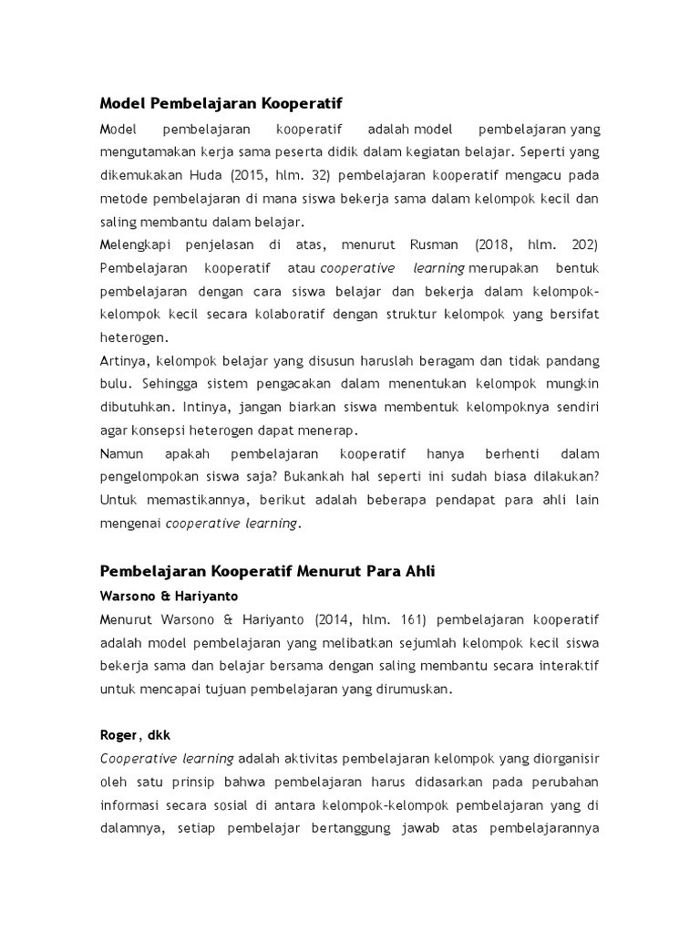 Model Pembelajaran Kooperatif | PDF