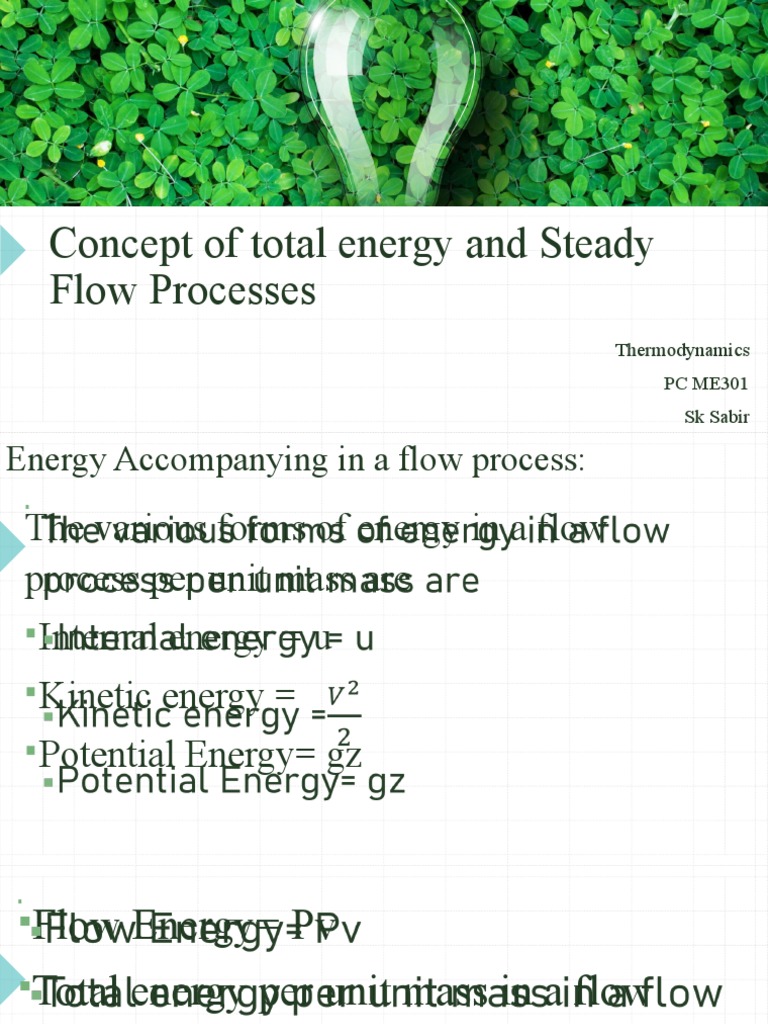 Concept of Total Energy and Steady Flow Processes | PDF