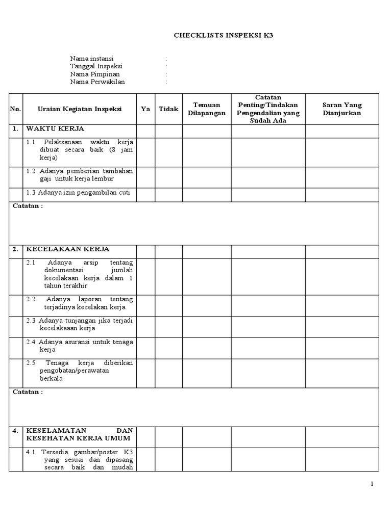 Checklist Inspeksi k3 | PDF