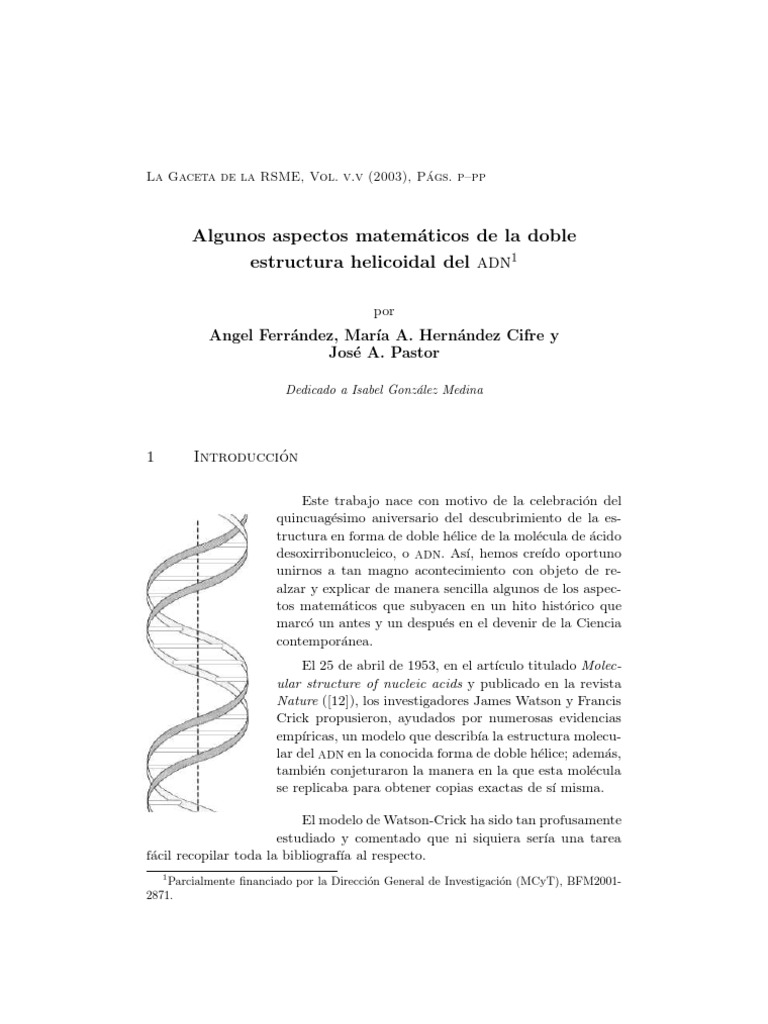 Algunos Aspectos Matemáticos de La Doble Estructura Helicoidal Del ADN ...