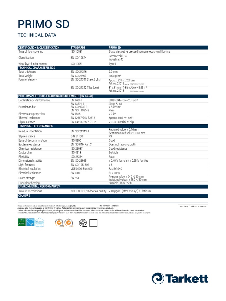 Primo SD Data Sheet | PDF | Flooring | Chemistry