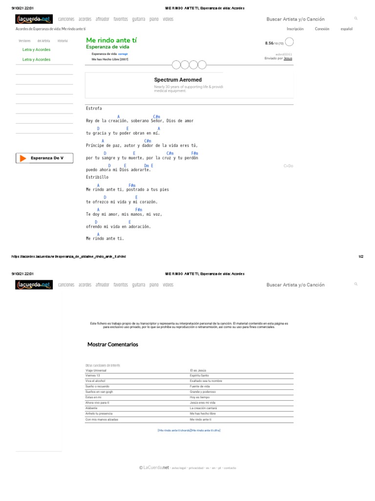 ME RINDO ANTE TI, Esperanza de Vida - Acordes | PDF