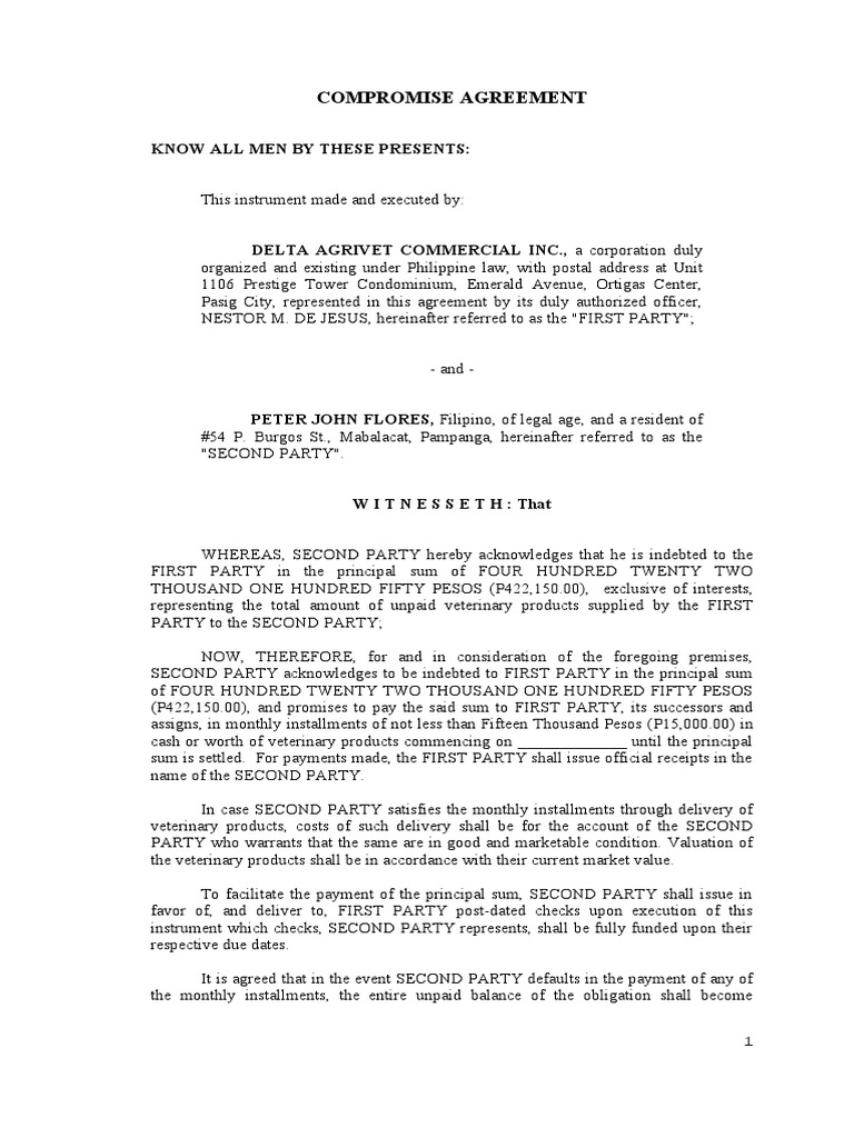 Compromise Agreement | PDF | Interest | Debt