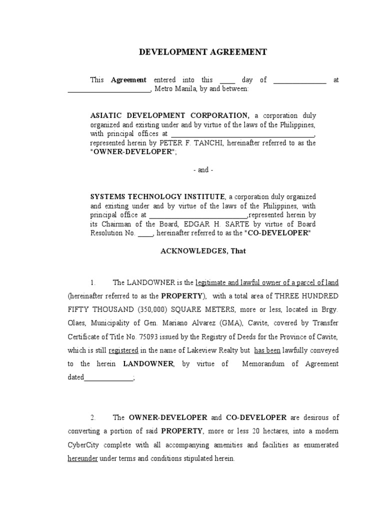 Development Agreement | PDF | Legal Concepts | Private Law