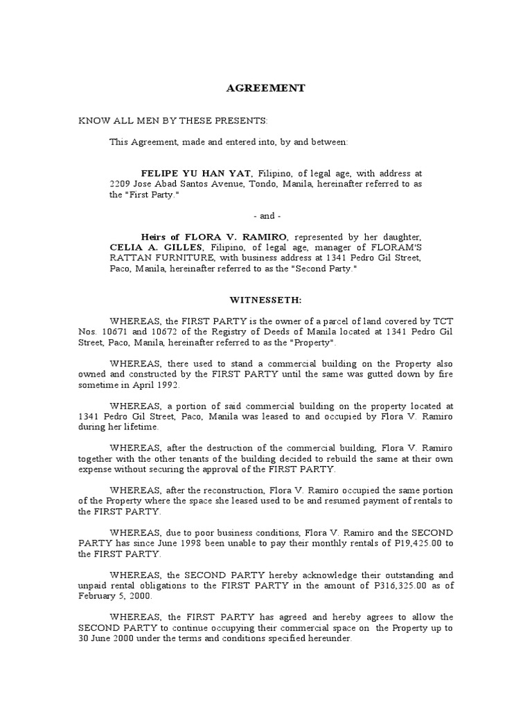Agreement: FELIPE YU HAN YAT, Filipino, of Legal Age, With Address at ...