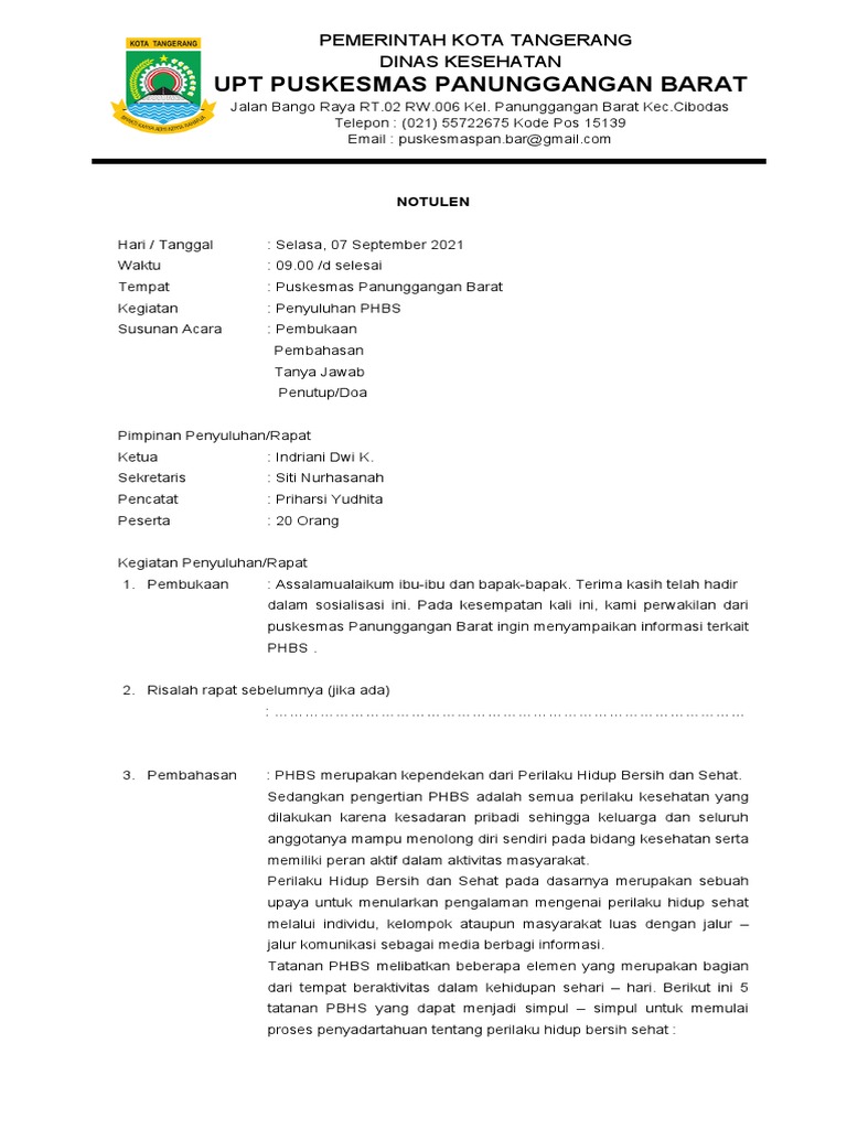 Notulen PHBS | PDF | Kesehatan Holistik