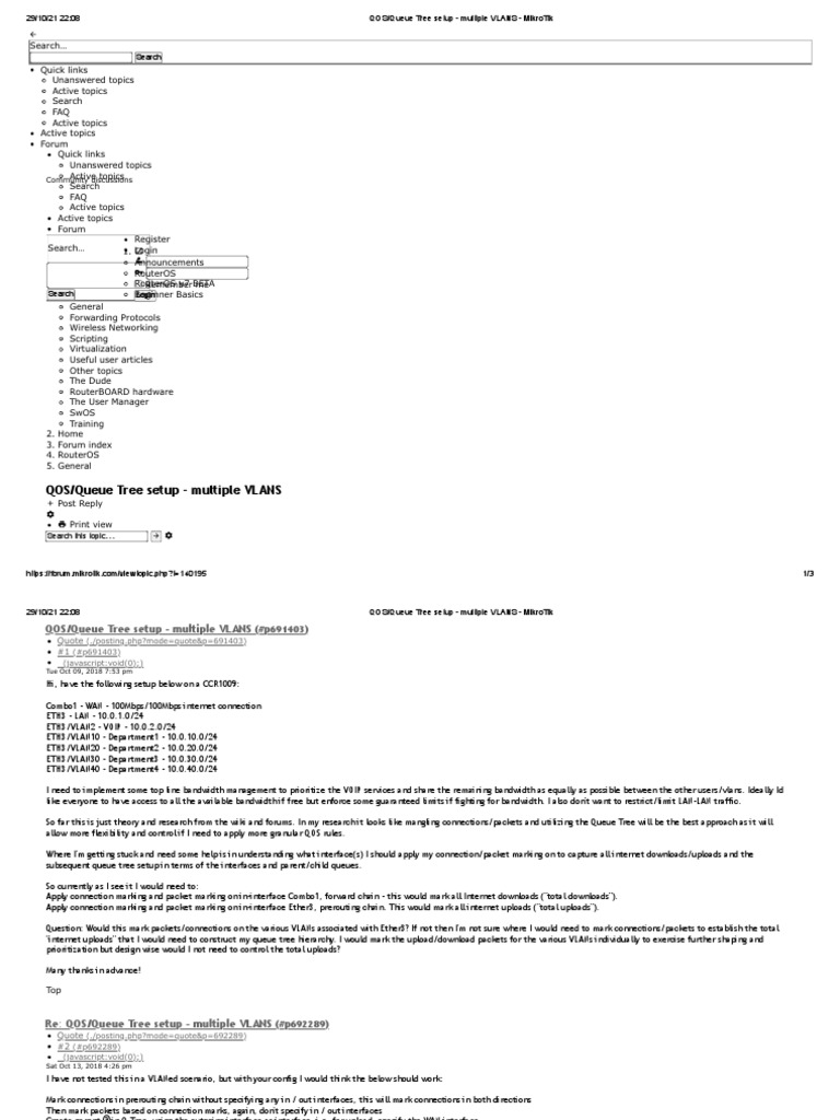 QOS - Queue Tree Setup - Multiple VLANS - MikroTik | PDF | Quality Of Service | Router (Computing)
